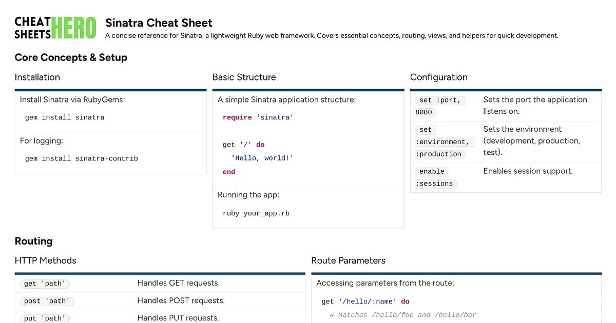 Sinatra Cheat Sheet Cheatsheet | Cheat Sheets Hero