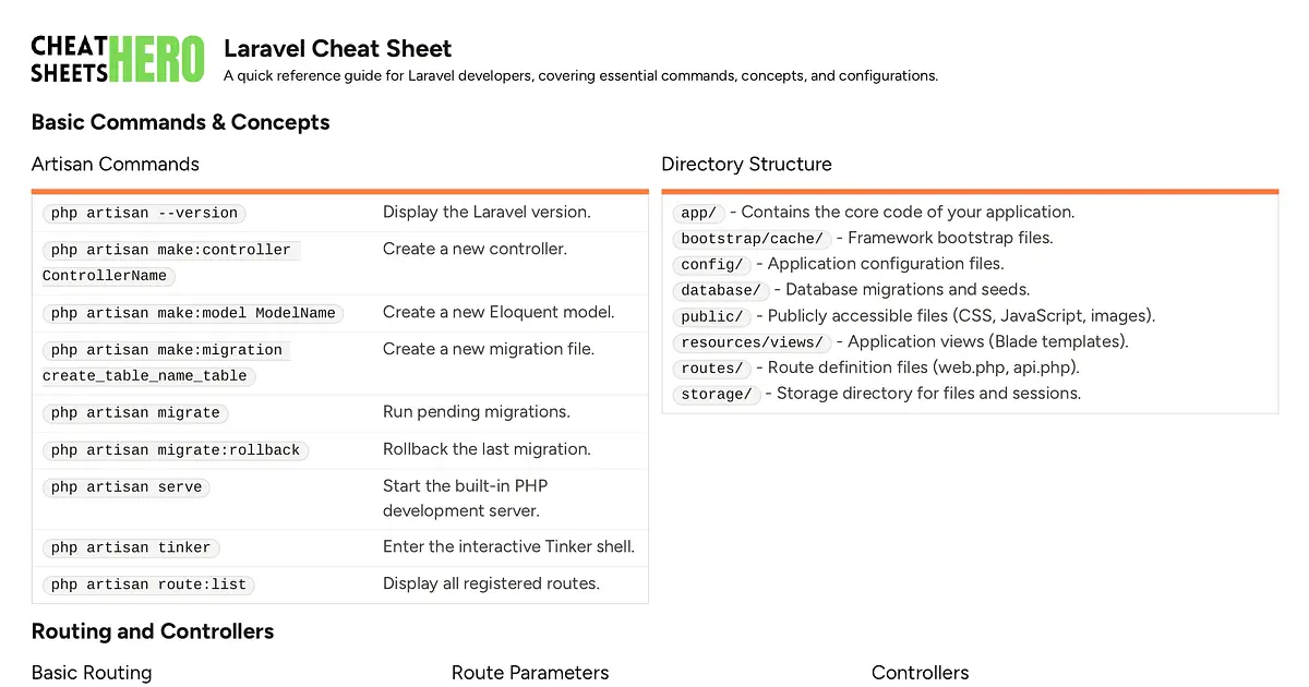 Laravel Cheat Sheet Cheatsheet | Cheat Sheets Hero
