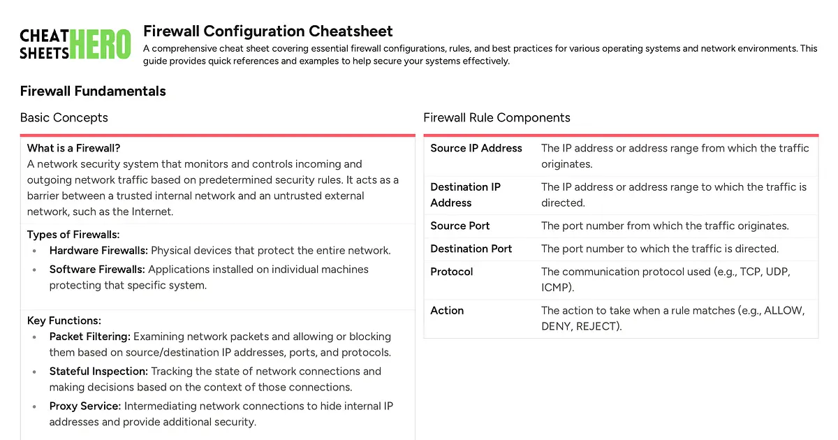 Firewall Configuration Cheatsheet | Cheat Sheets Hero