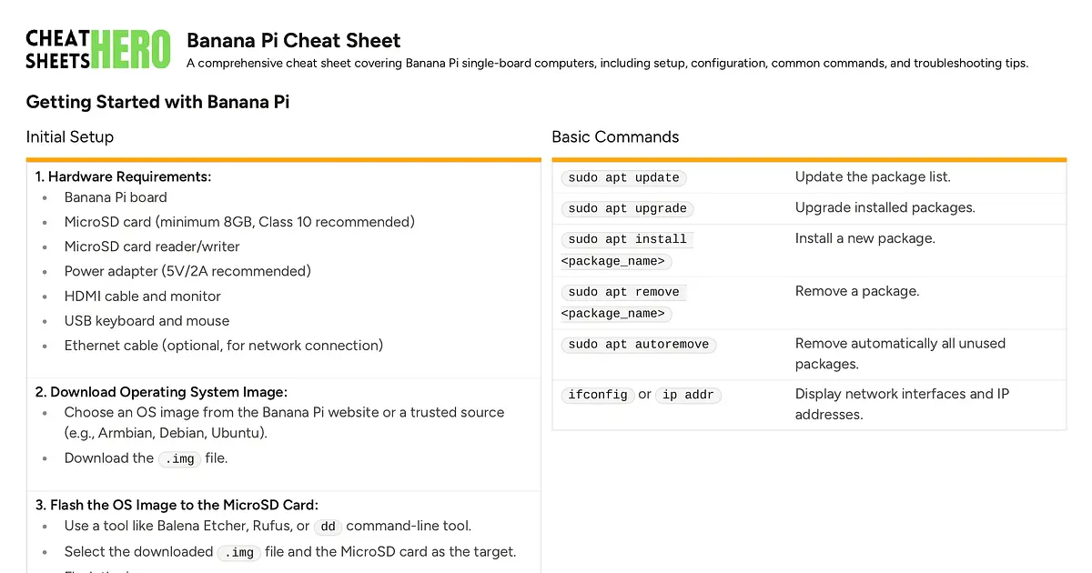 Banana Pi Cheat Sheet Cheatsheet | Cheat Sheets Hero