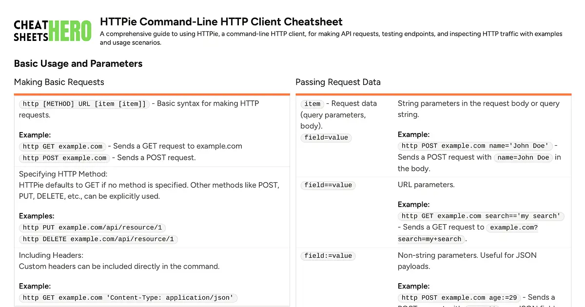 HTTPie Command-Line HTTP Client Cheatsheet | Cheat Sheets Hero