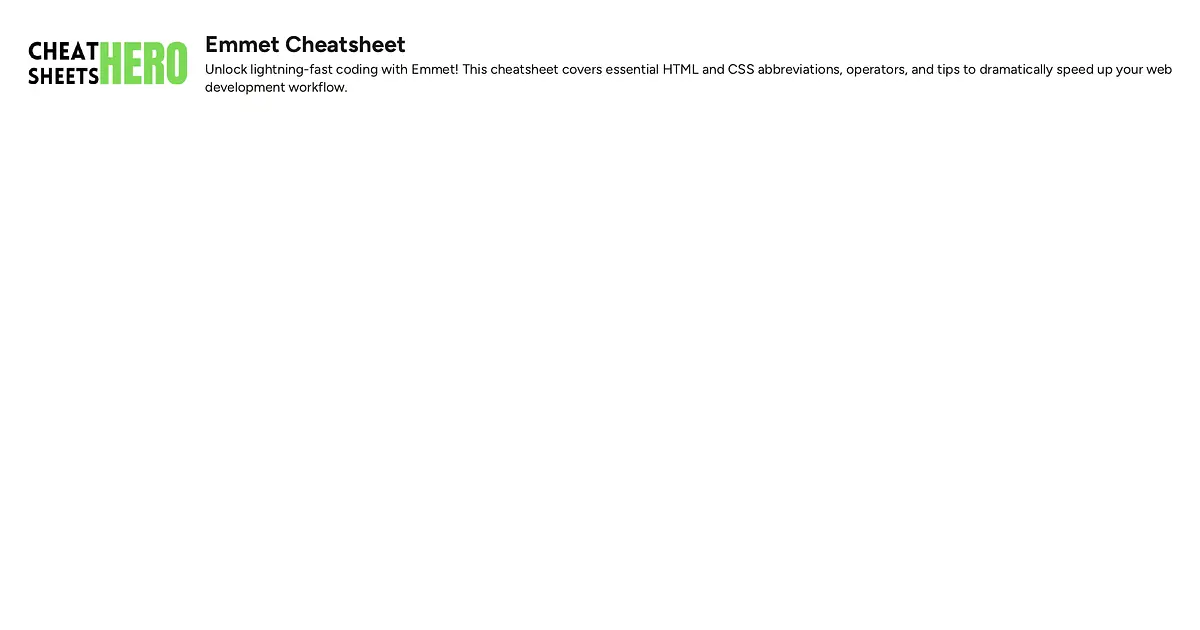 Emmet Cheatsheet | Cheat Sheets Hero