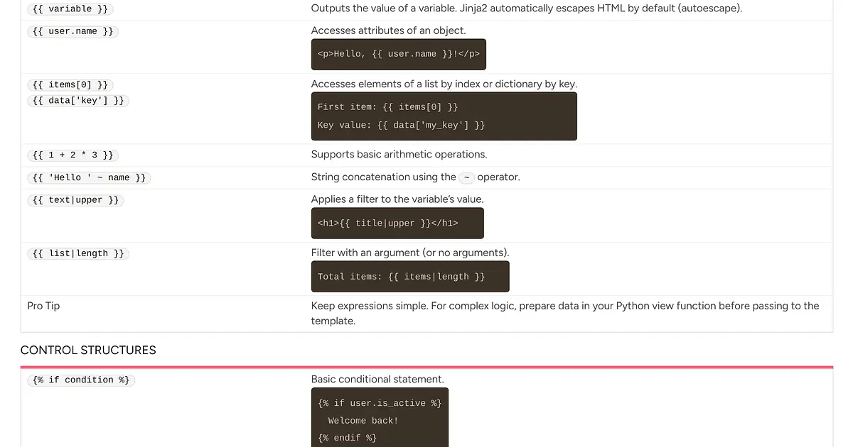 Jinja2 Template Essentials Cheatsheet | Cheat Sheets Hero